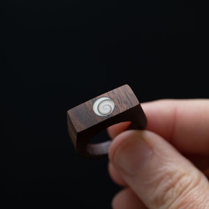 Handmade Wood Ring With Shell Swirl Inlay - Etsy
