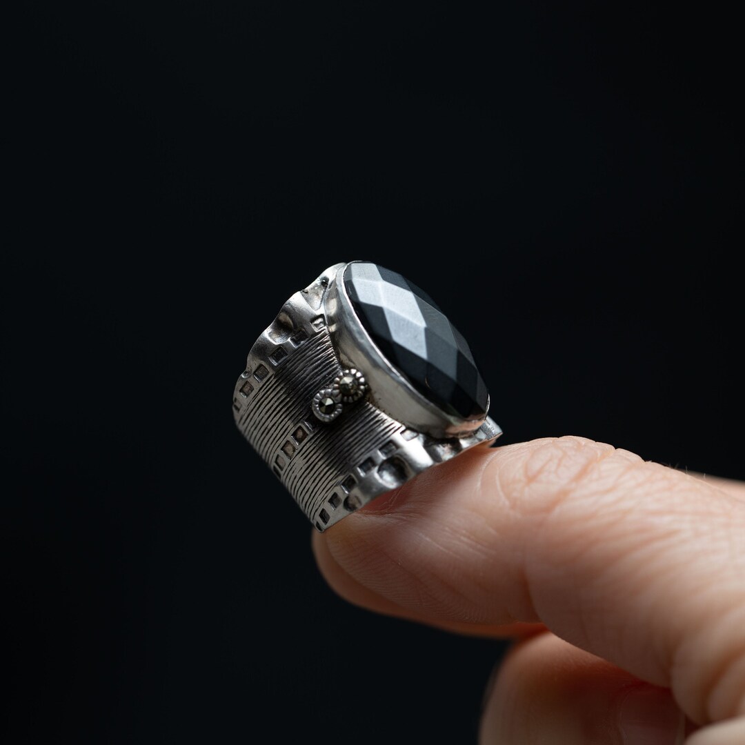 Large Silver Ring With a Large Oval Faceted Alaskan Black Diamond Jet ...