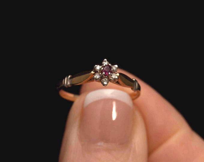 Vintage 10K & 14K Gold Ruby and Diamond Cluster Ring – Made in Canada, Flower Cluster - Etsy