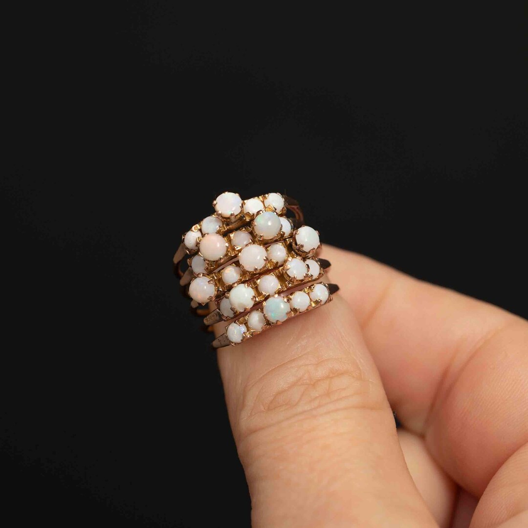 14k Gold Opal Ring With 5 Segments and 25 Opals Stacking Harem Ring - Etsy