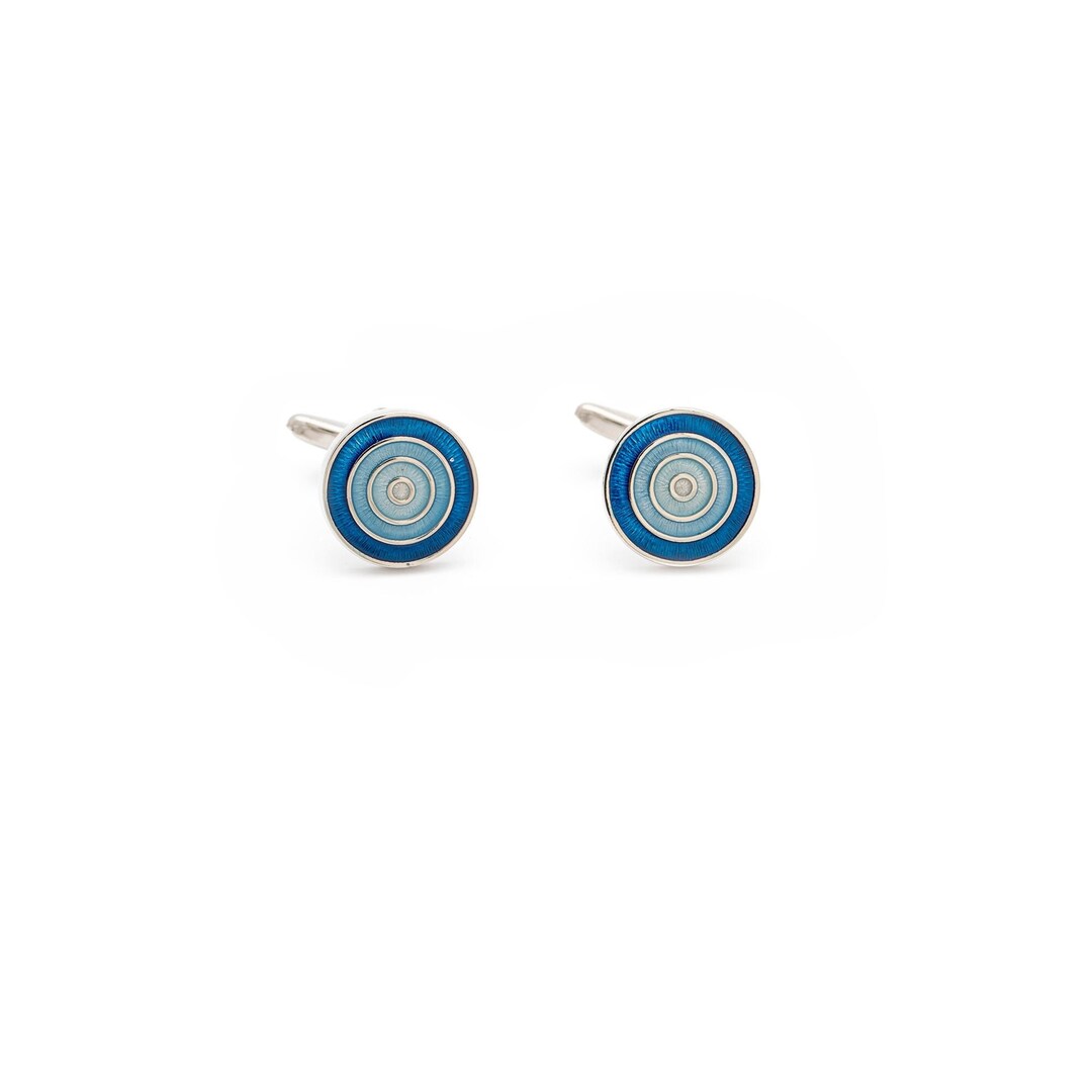 Classic Round Bullseye Enamel Cufflinks - Silver-tone Finish With Light ...