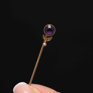 Estate 14K Gold Amethyst Stick Pin With Seed Pearl Flower Design - Etsy