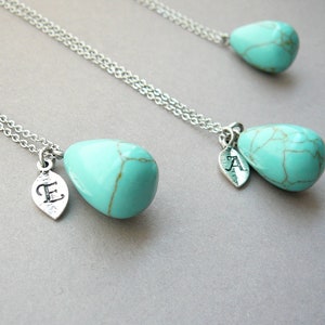 Turquoise Initial Pendant Necklace Silver Leaf Letter Howlite Pendant ...