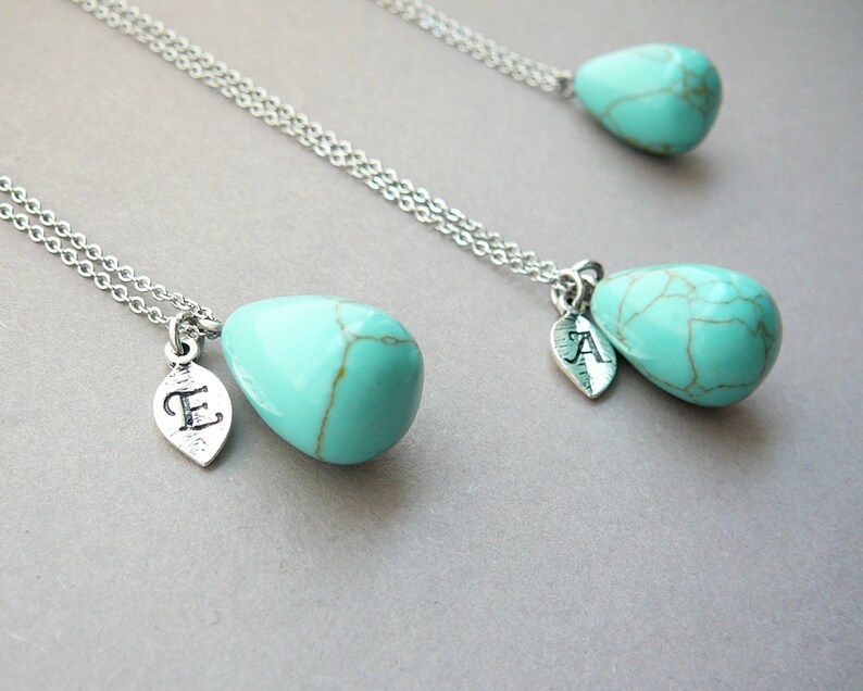 Turquoise Initial Pendant Necklace Silver Leaf Letter Howlite - Etsy