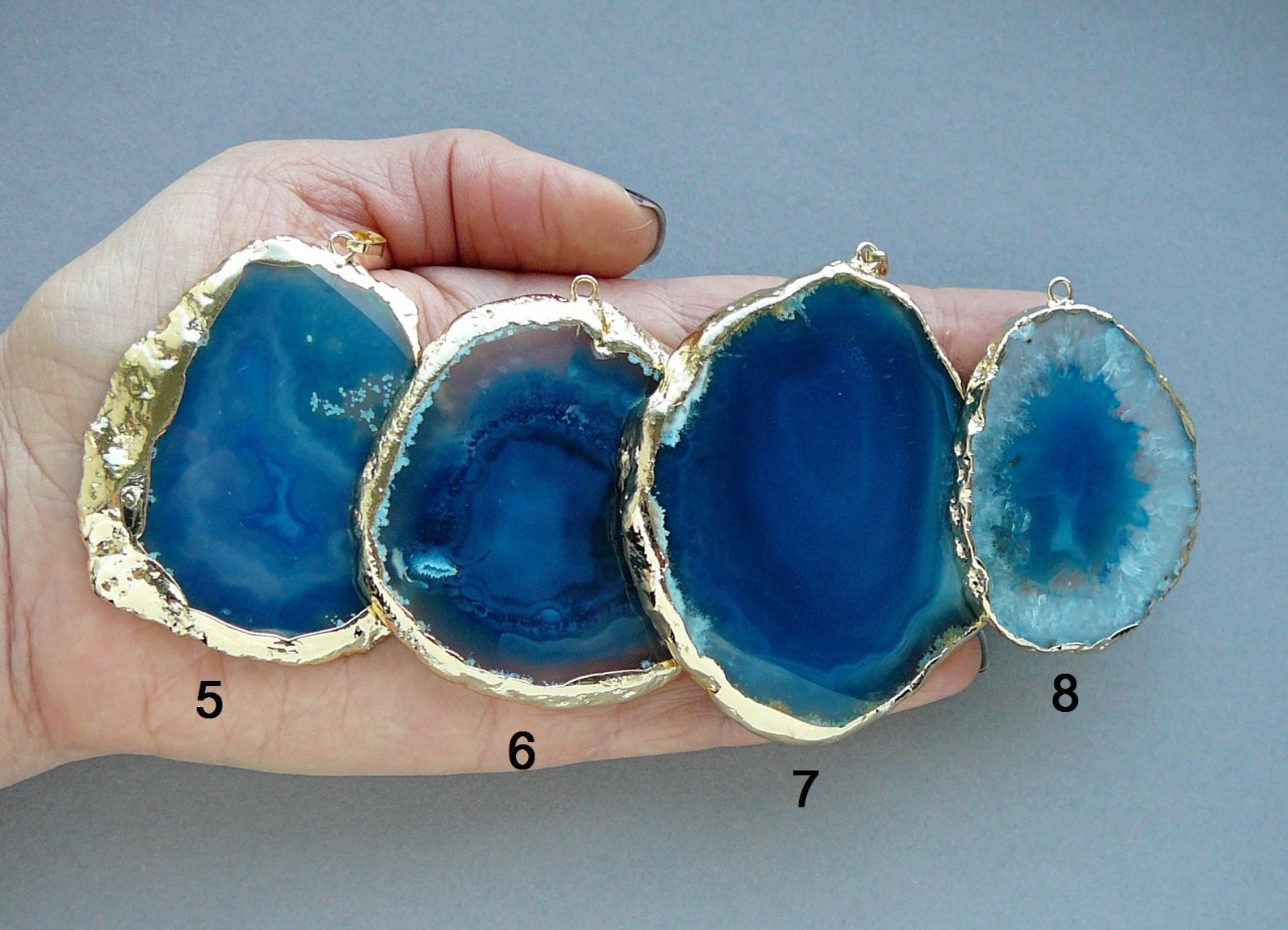 Large Agate Necklace Slice Blue Agate Pendant for Women Big - Etsy