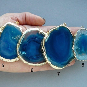 Large Agate Necklace Slice Blue Agate Pendant for Women Big - Etsy