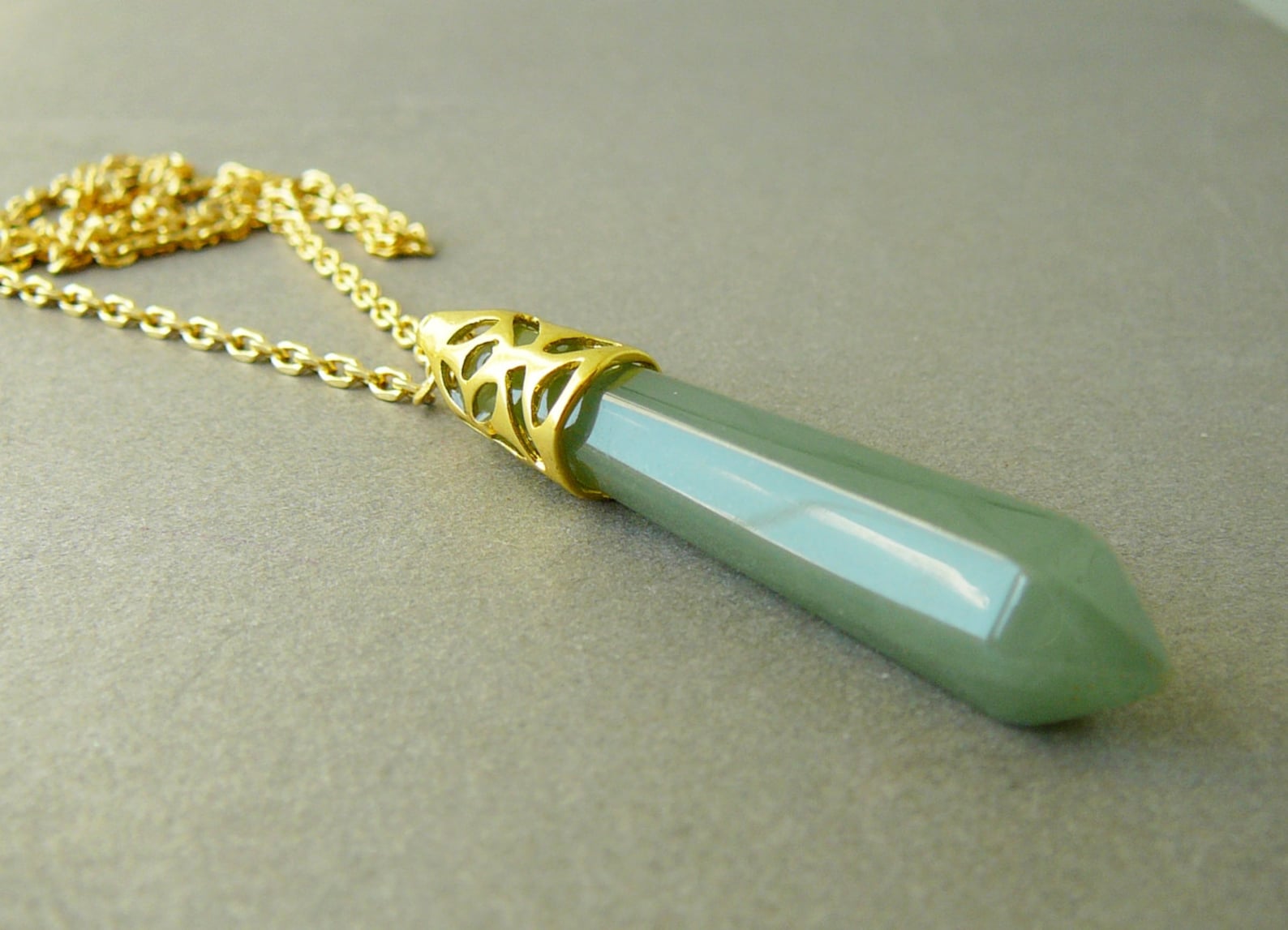 Green Aventurine Necklace Natural Aventurine Pendant Long Necklace ...