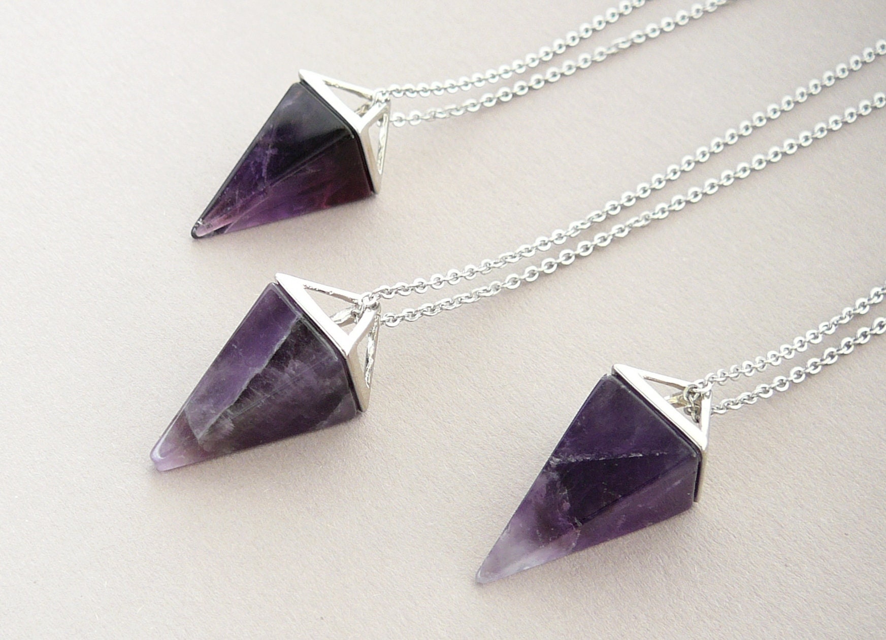 Amethyst Necklace Genuine Amethyst Crystal Pendant Pyramid | Etsy
