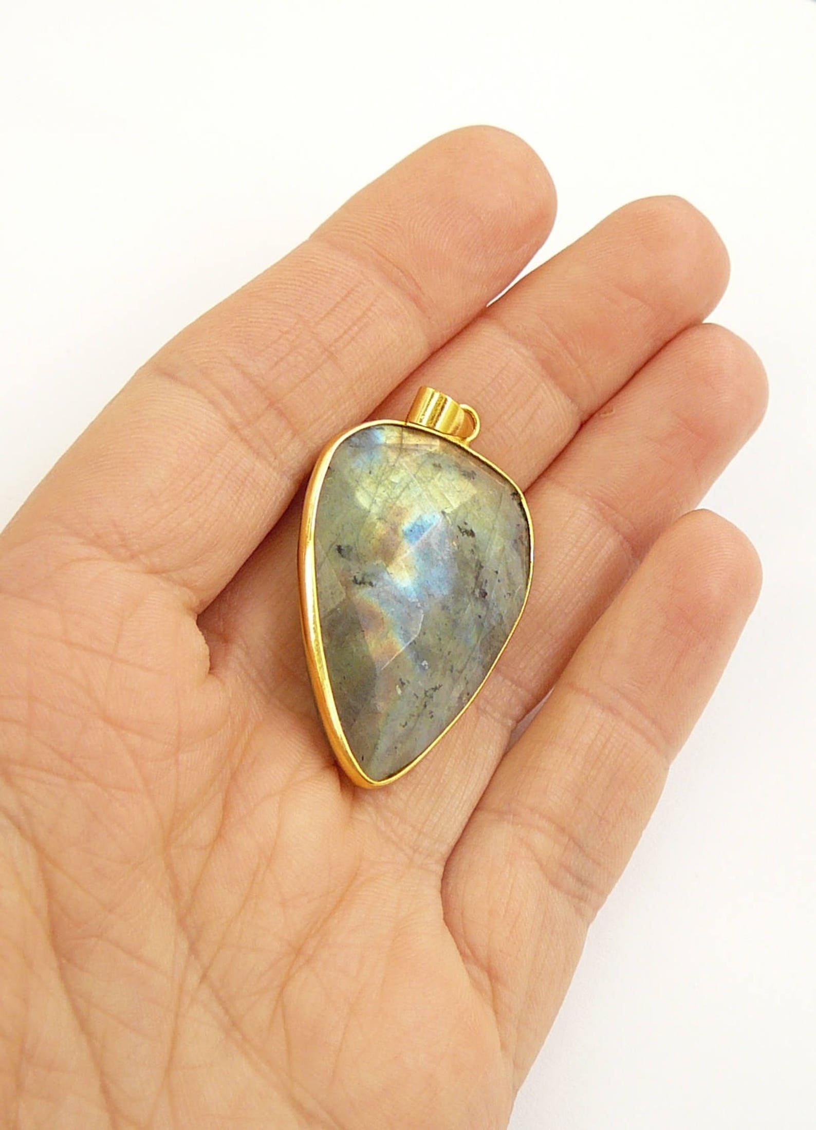 Labradorite Necklace Labradorite Pendant Gold Labradorite - Etsy