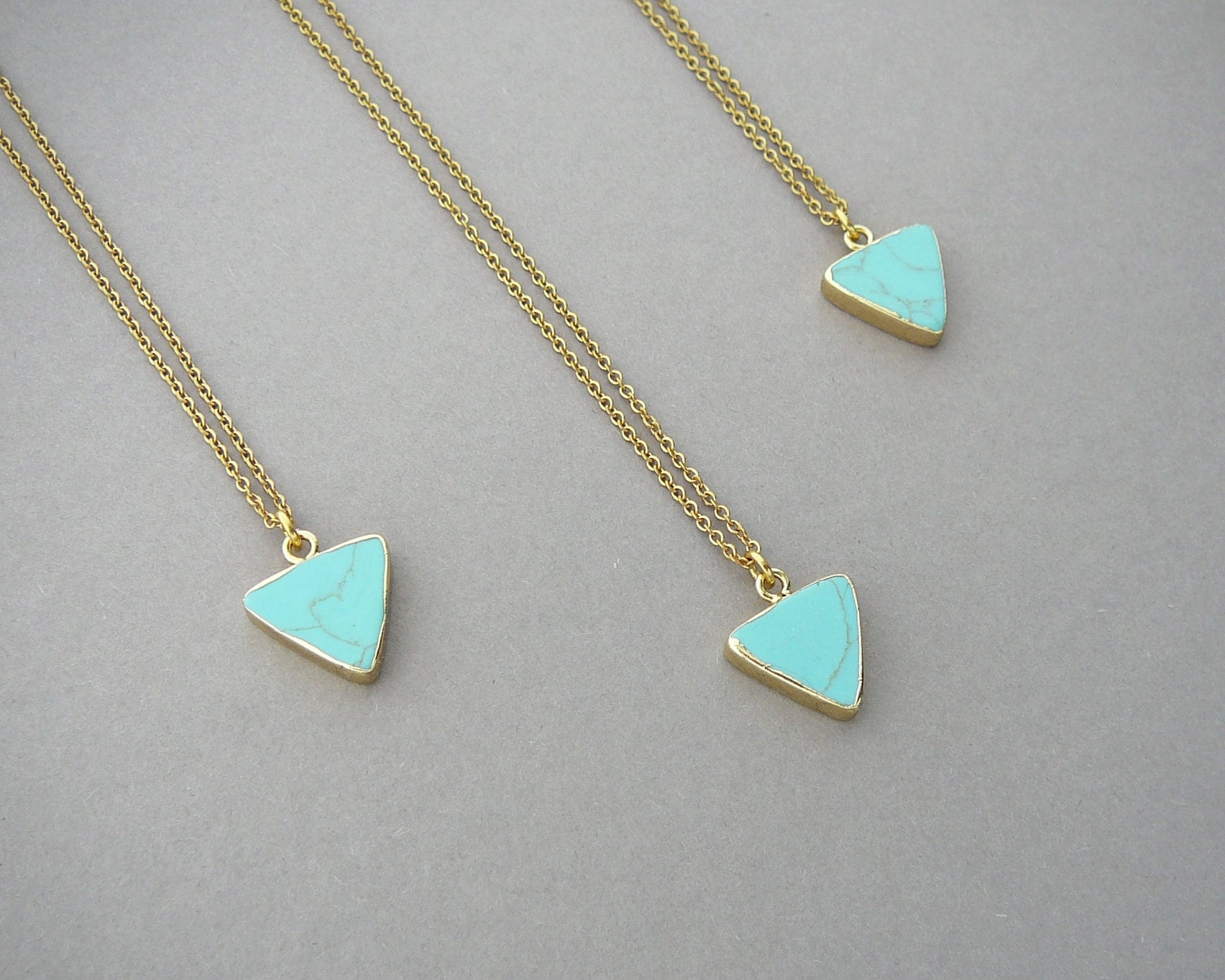 Turquoise Pendant Gold Triangle Turquoise Necklace Blue - Etsy