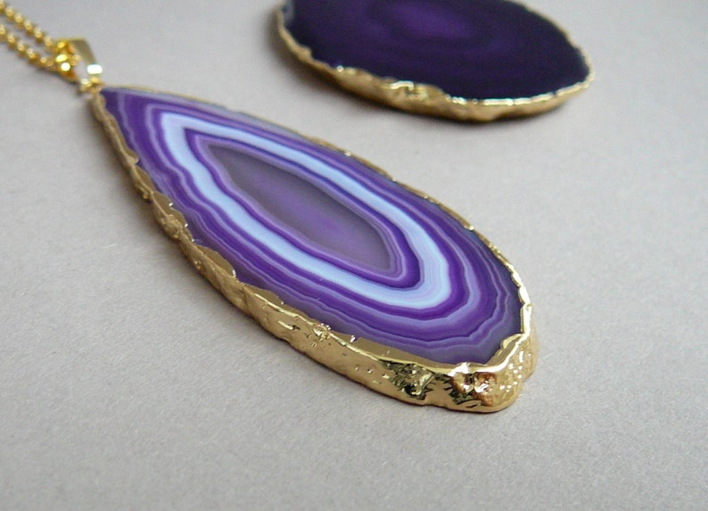 Purple Agate Slice Necklace Women Gift Violet Agate Pendant | Etsy