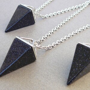 Blue Goldstone Pendant Blue Goldstone Necklace Long Necklace Darkblue ...