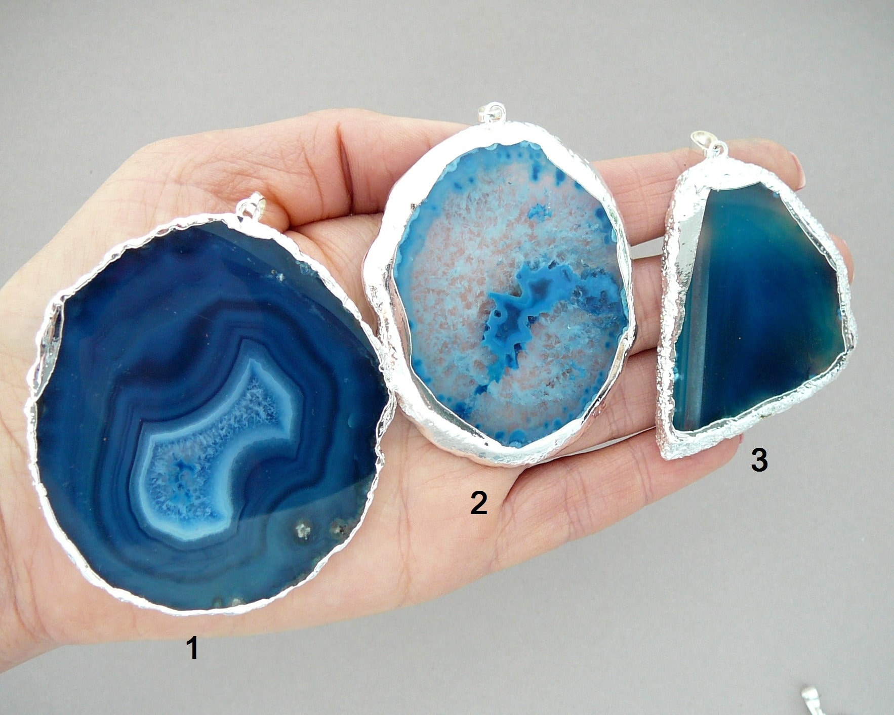 Blue Agate Slice Necklace Big Agate Pendant for Women Gemstone | Etsy