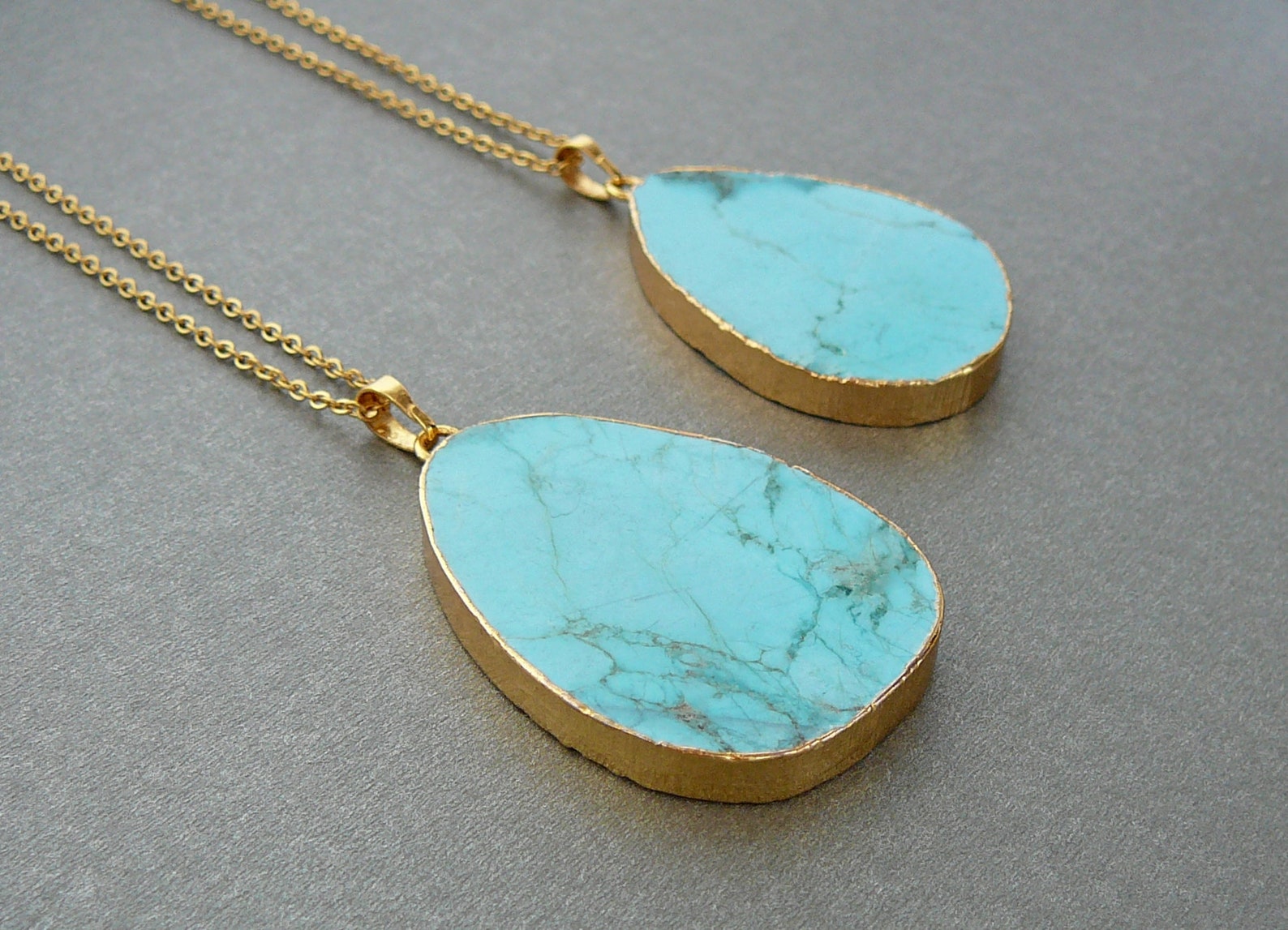 Turquoise Necklace for Women Blue Big Turquoise Pendant - Etsy