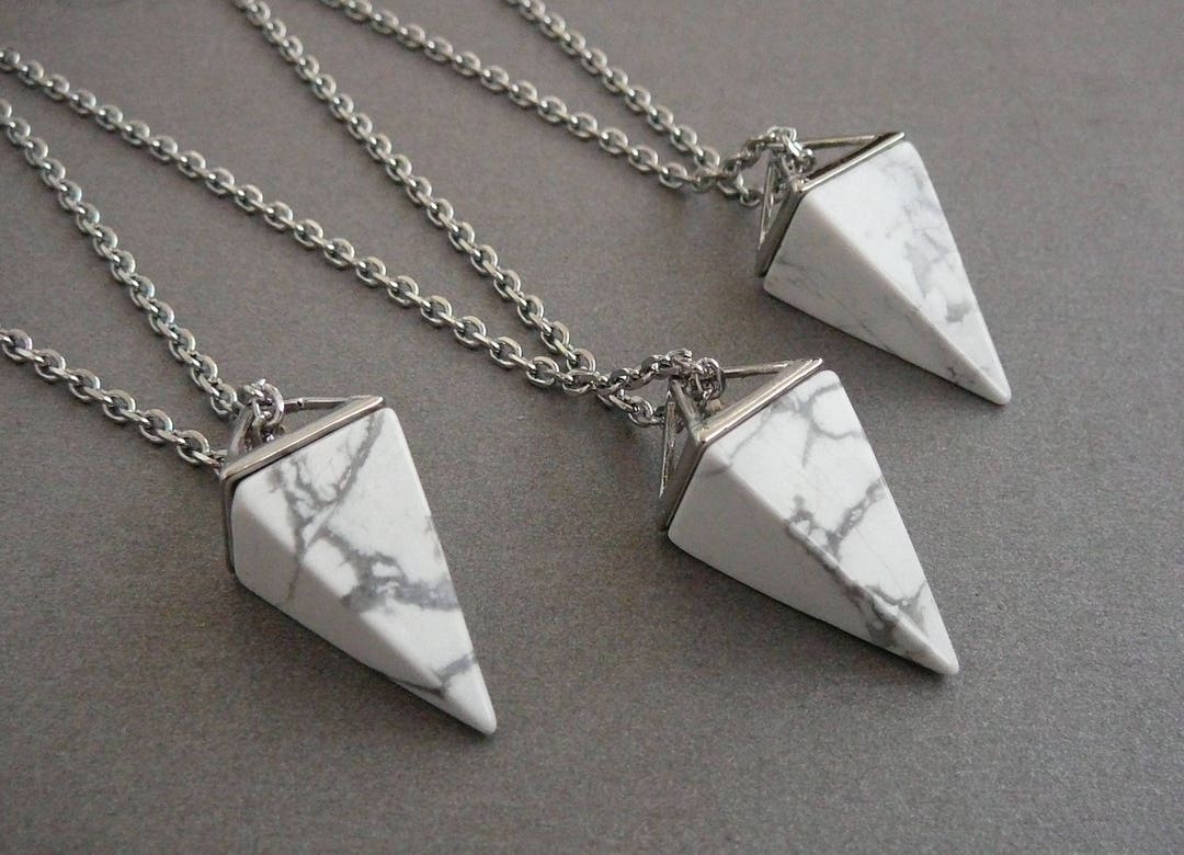 Howlite Pendant Howlite Necklaces Long Necklace Howlite Pyramid ...