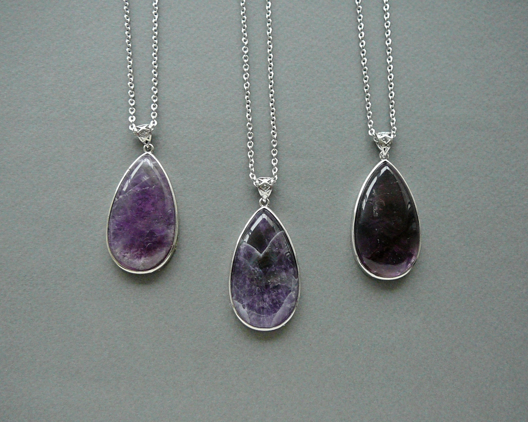 Amethyst Necklace Natural Amethyst Drop Pendant Long Gemstone | Etsy