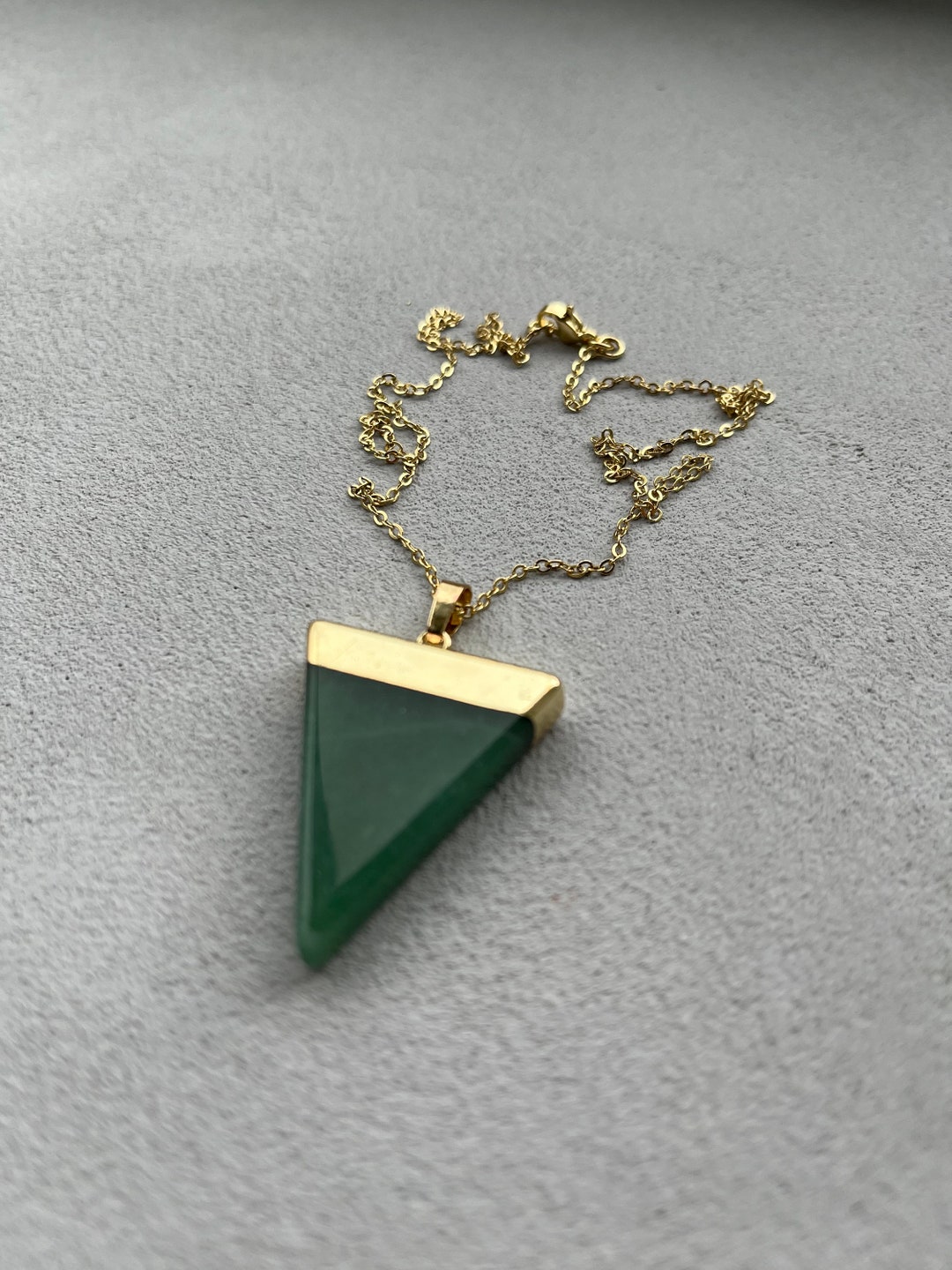 Green Aventurine Necklace, Triangle Necklace, Green Gold Triangle ...