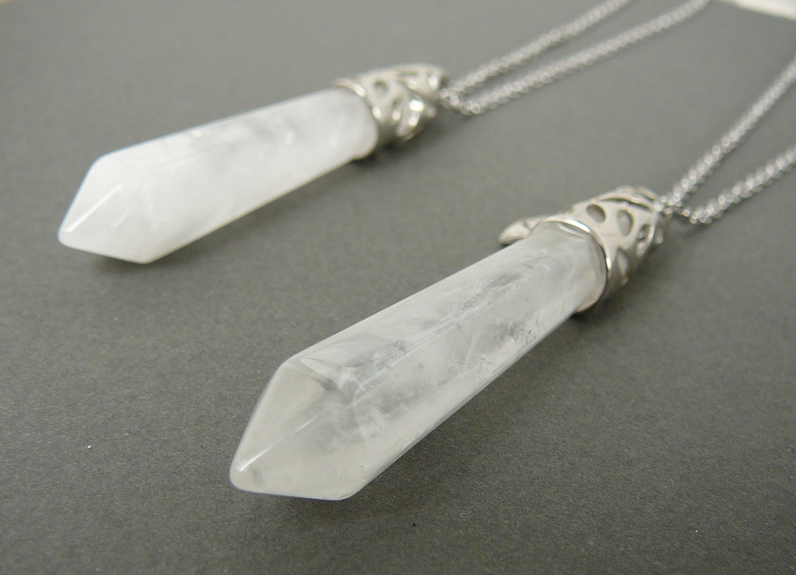 Clear Quartz Necklace Crystal Quartz Pendant Silver Letter - Etsy