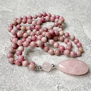 Rhodochrosite Mala Necklace for Women Pinck Beads Long Necklace Rose Quartz Mala Necklace Yoga Jewelry Yoga Gift for Mum Meditation Necklace Etsy
