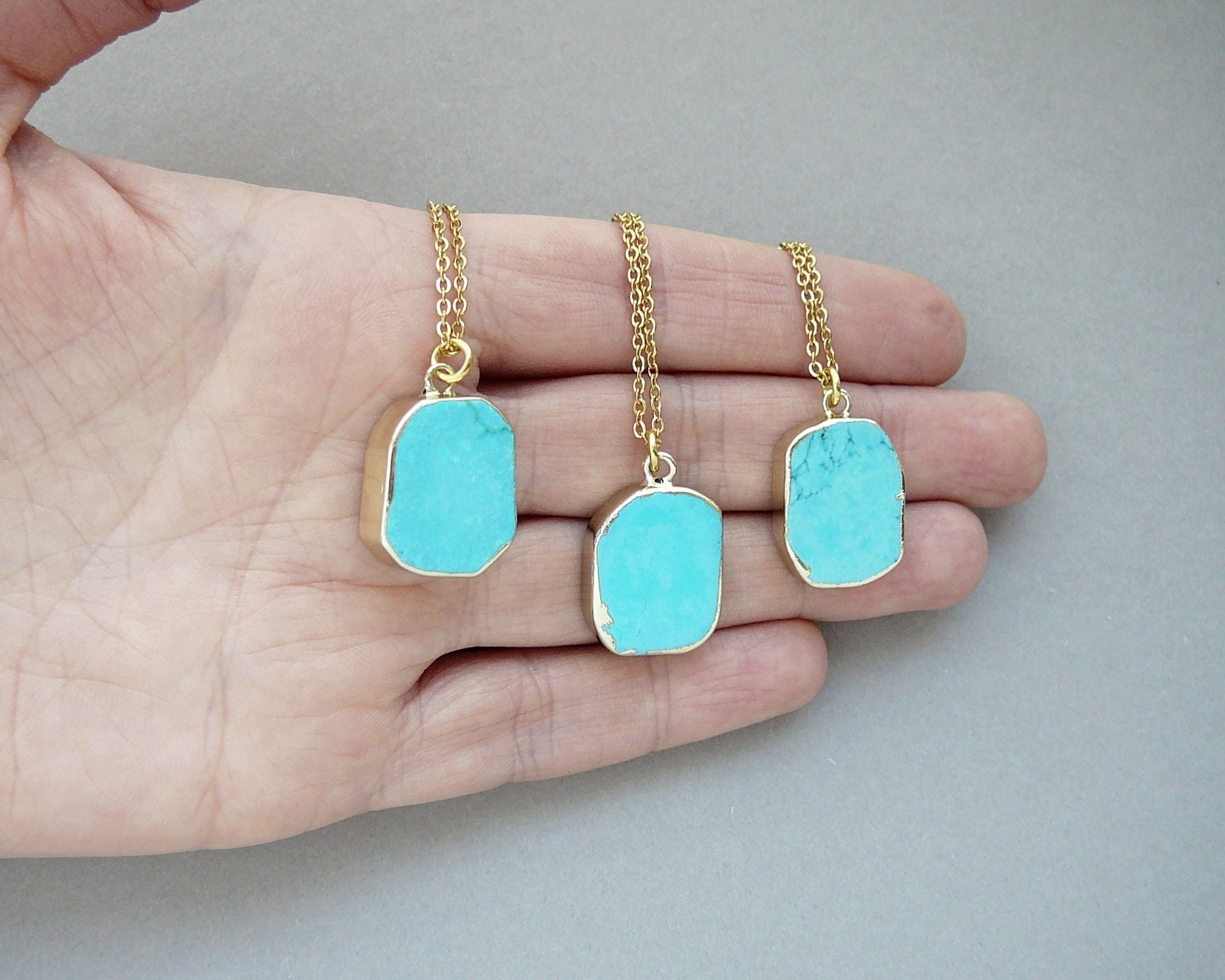 Turquoise Necklace, Blue Pendant Necklace, Small Round Gemstone ...