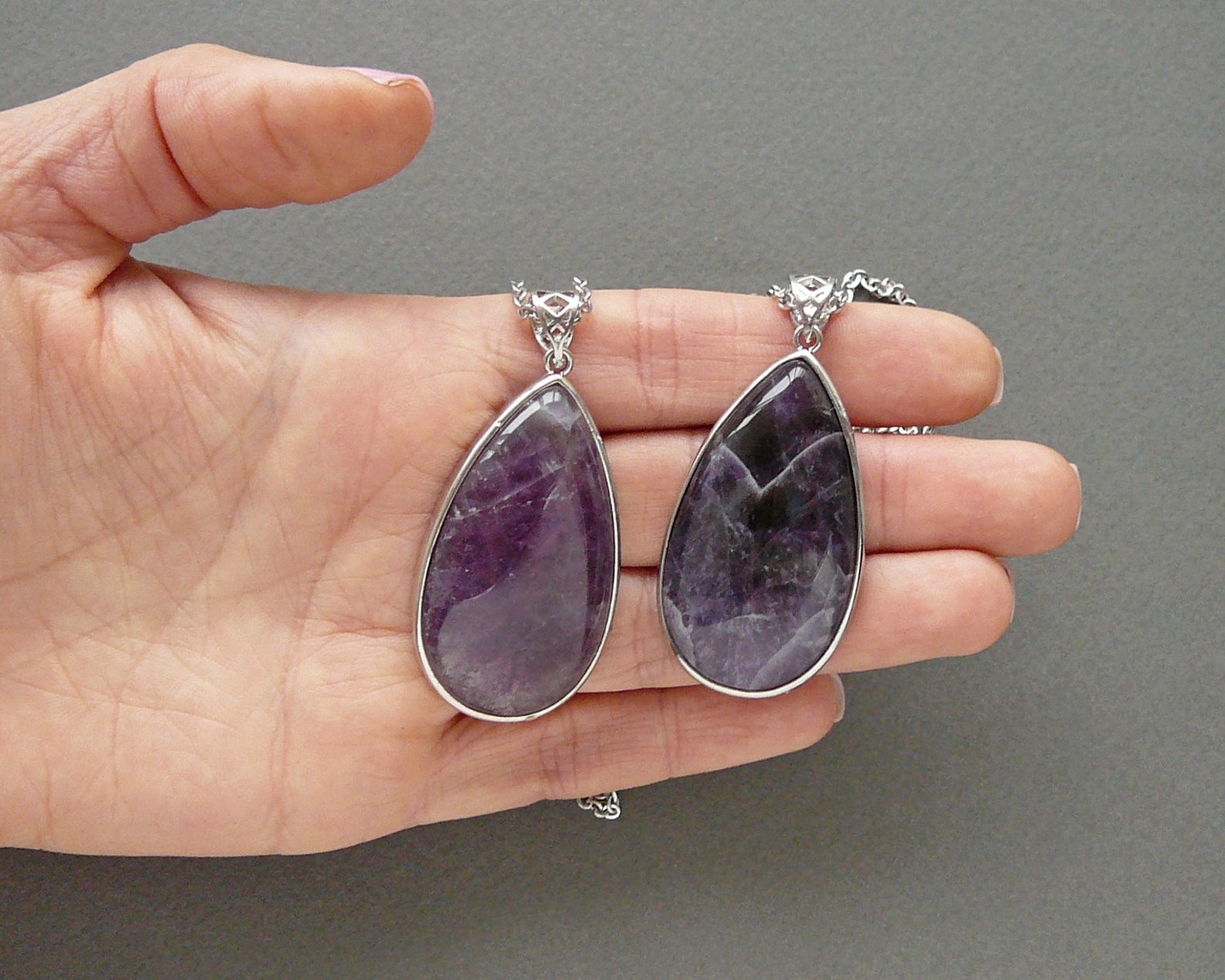 Amethyst Necklace Natural Amethyst Drop Pendant Long Gemstone Necklace ...