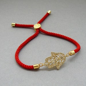 Hamsa Bracelet, Red Slider Bracelet for Women, Reg Gold Hamsa Hand ...