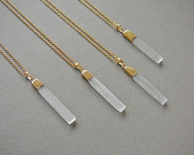 Selenite Necklace Gold Layering Necklace Raw Selenite Healing Crystal ...