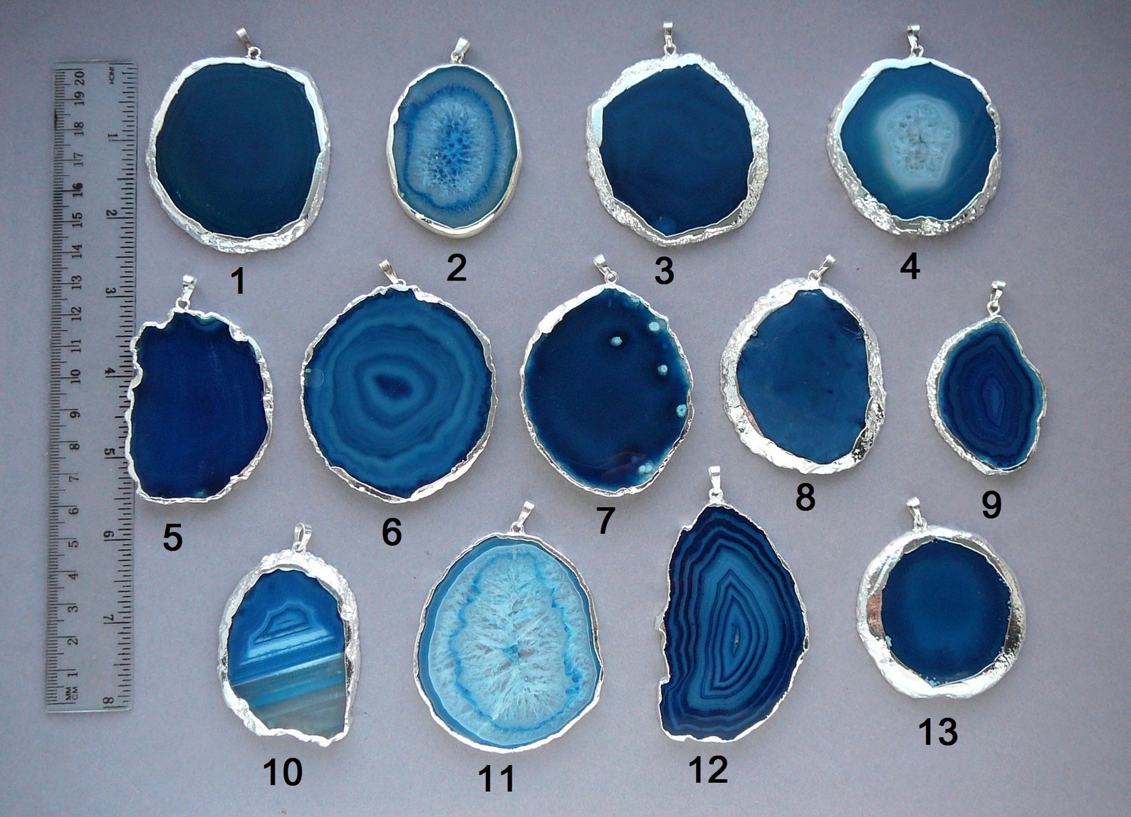 Blue Agate Slice Necklace Dark Blue Agate Pendant Gift for - Etsy