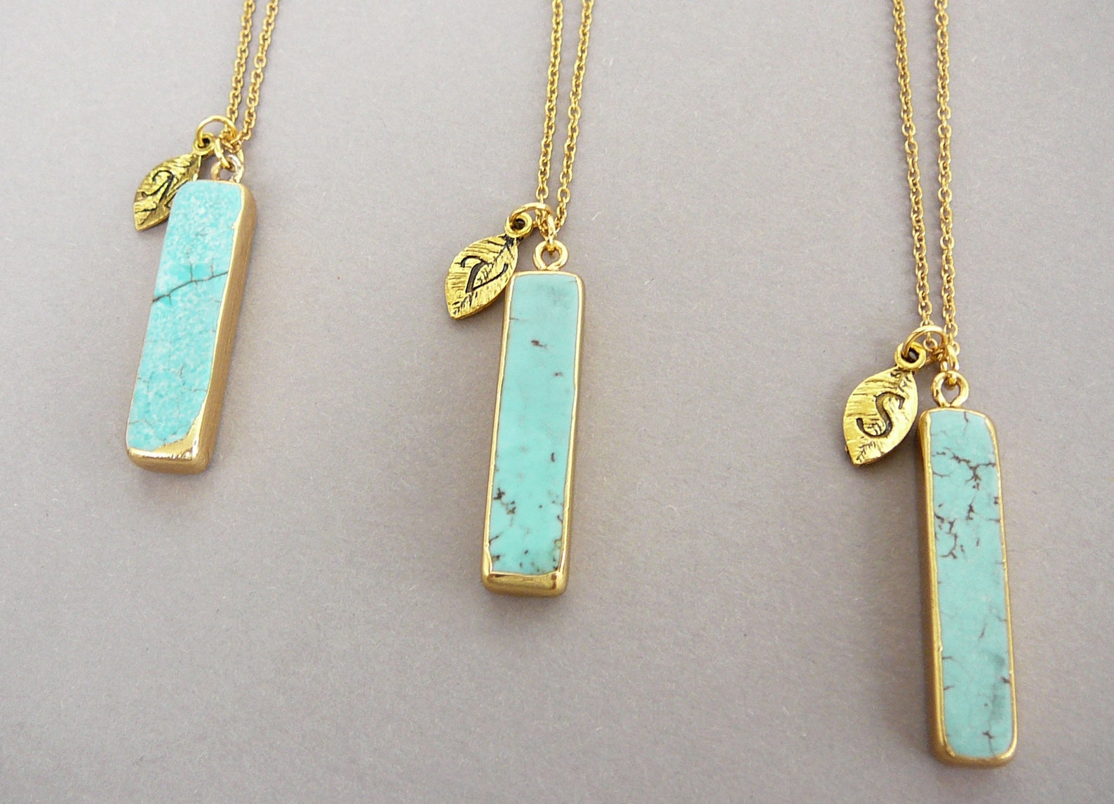 Turquoise Necklace Initial Leaf Necklace Letter Pendant Necklaces for ...