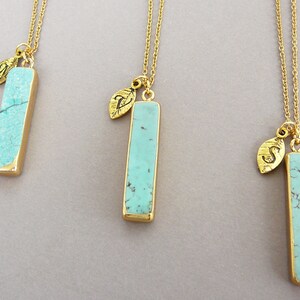 Turquoise Necklace Initial Leaf Necklace Letter Pendant Necklaces for ...