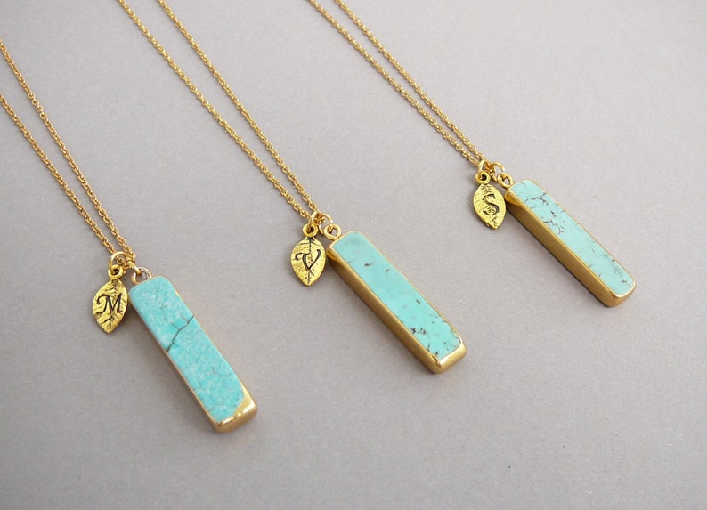 Turquoise Necklace Initial Leaf Necklace Letter Pendant Necklaces for ...
