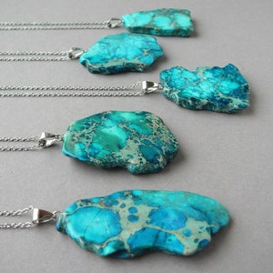 Blue Turquoise Imperial Jasper Necklace Blue Silver Jasper Pendant ...