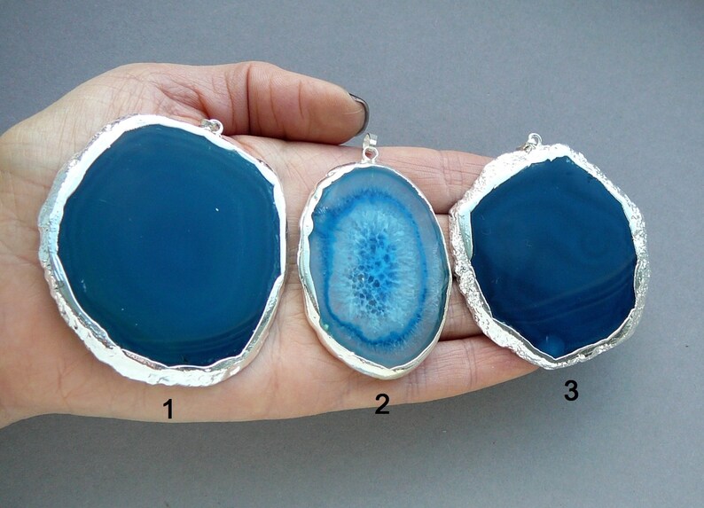 Blue Agate Slice Necklace Dark Blue Agate Pendant Gift for - Etsy