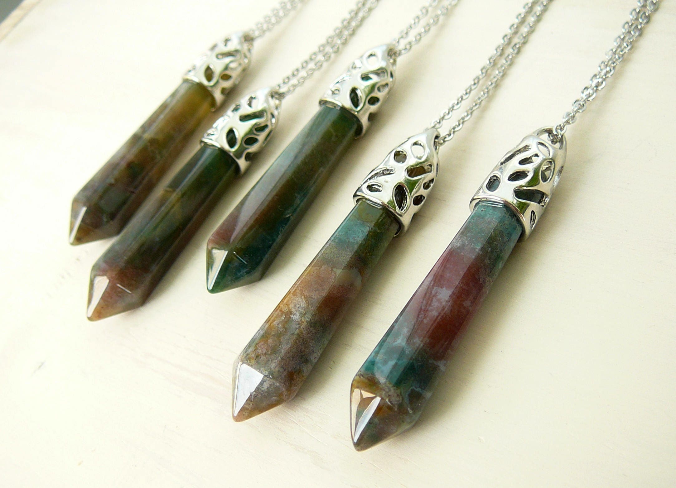 Agate Necklace Indian Agate pendant Long Silver Necklace | Etsy