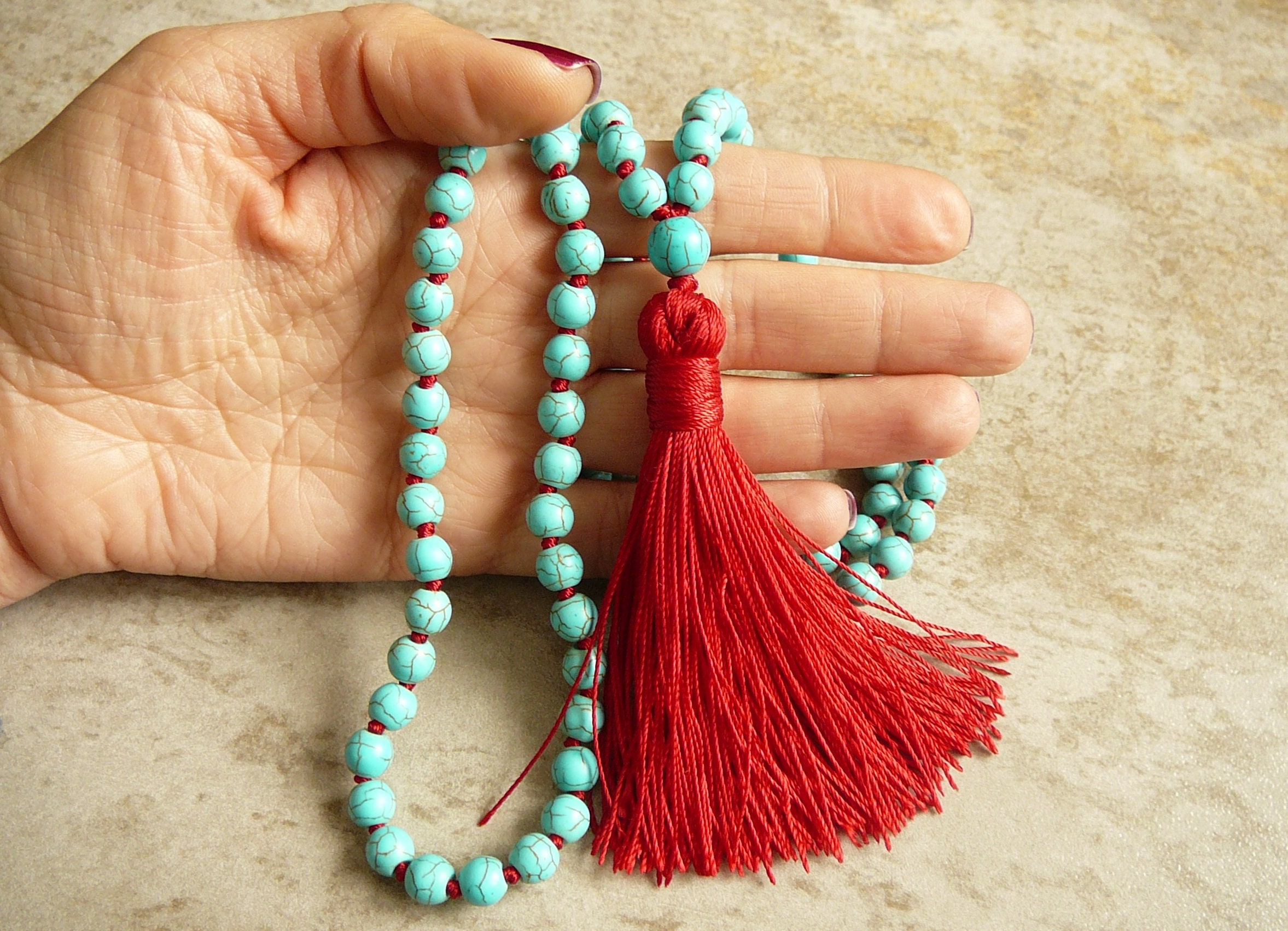 Turquoise Mala Necklace Turquoise Howlite 108 Mala Beads | Etsy