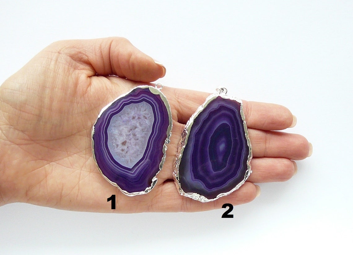 Violet Agate Slice Necklace Dark Violet Agate Pendant Gift for | Etsy