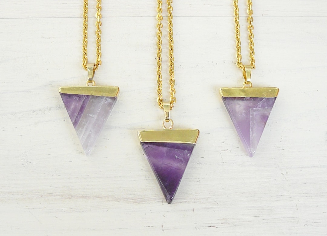 Amethyst Necklace Natural Amethyst Triangle Pendant Triangle Necklace ...