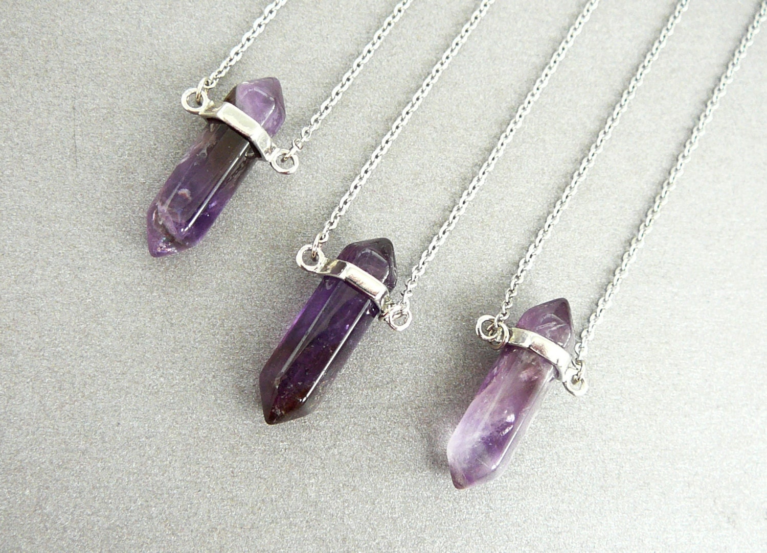 Amethyst Necklace Natural Amethyst Pendant Long Necklace Healing Stone ...