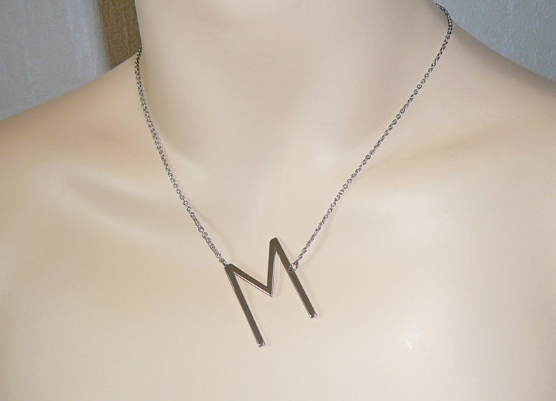 Silver Initial Necklace Large Letter Necklace for Women - Etsy
