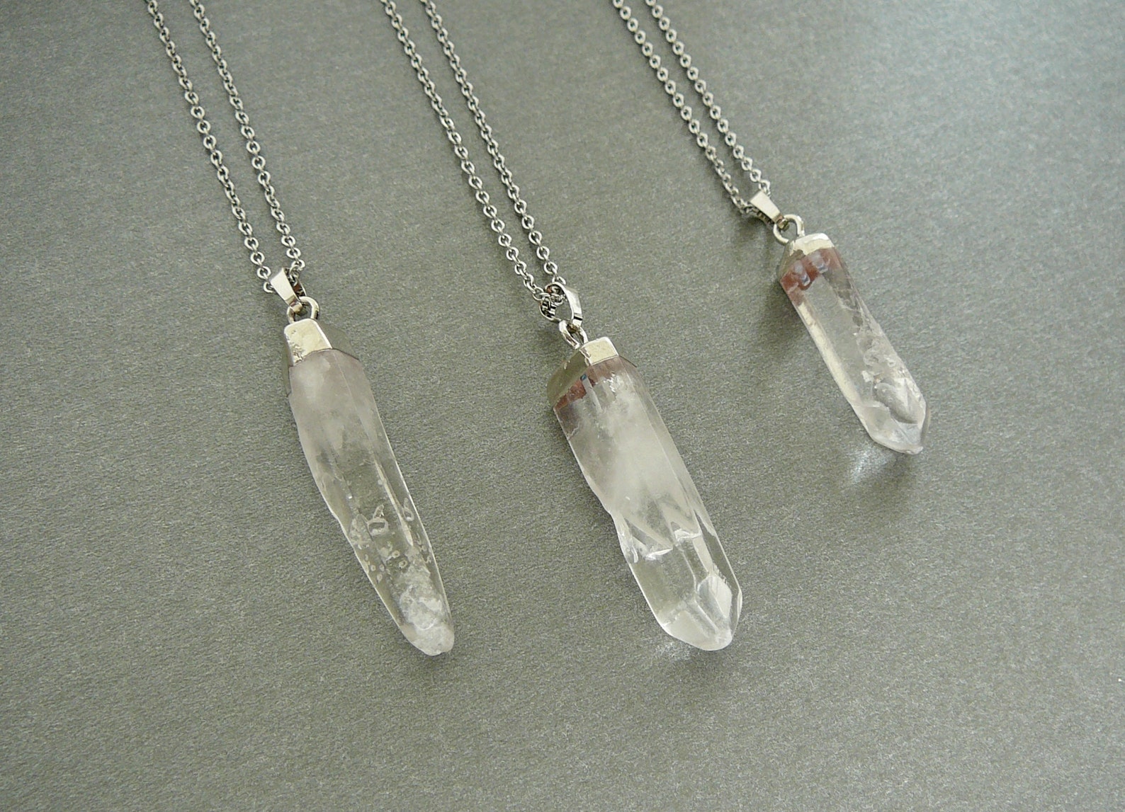 Clear Quartz Silver Necklace Raw Crystal Point Necklaces | Etsy