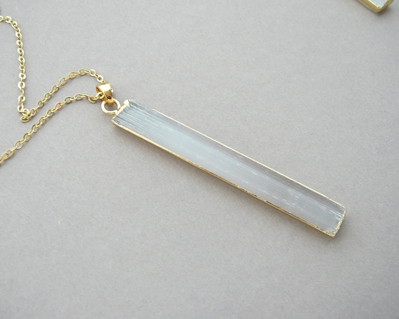 Selenite Necklace Raw Selenite Gold Necklaces Selenite Pendant Healing ...