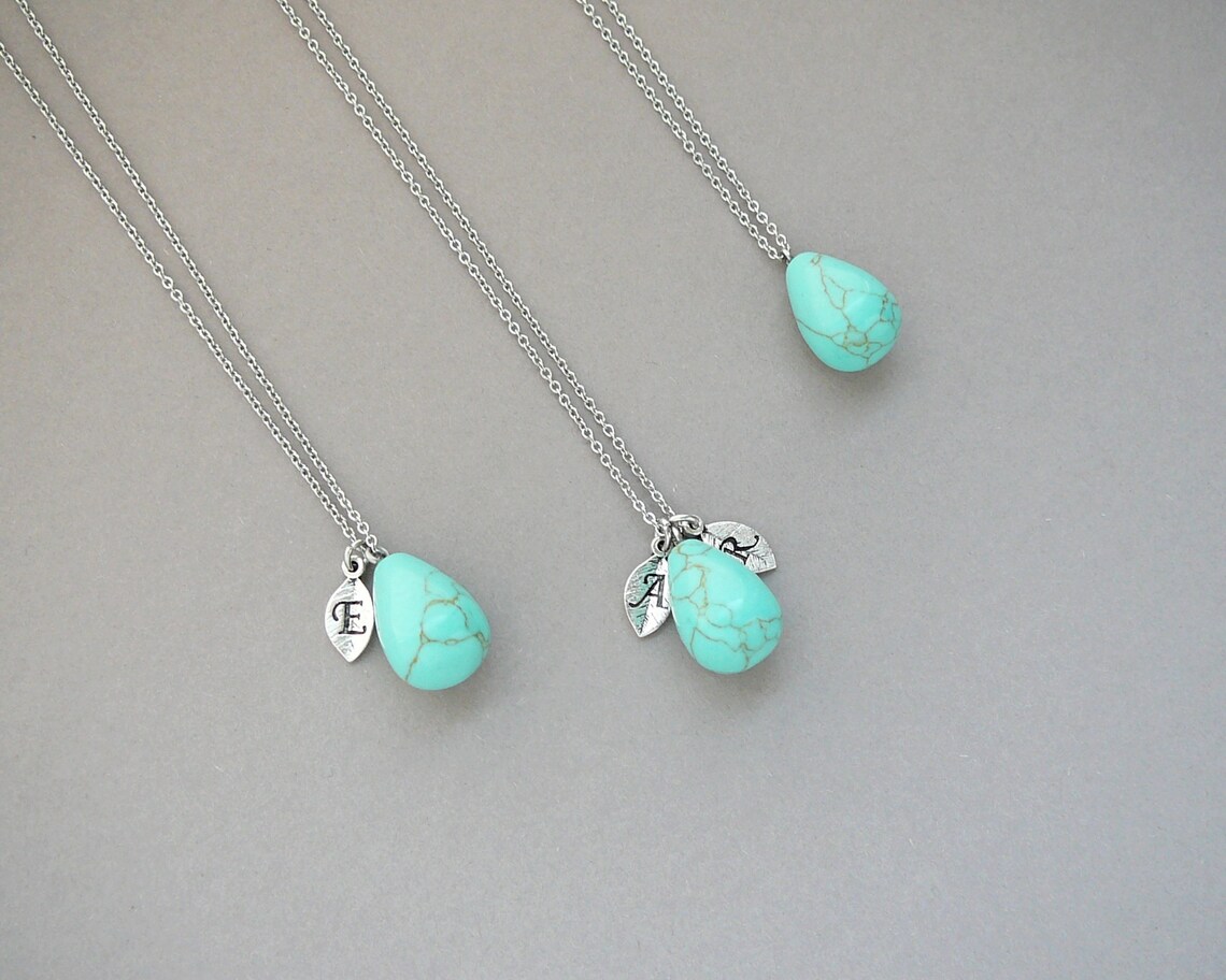 Turquoise Initial Pendant Necklace Silver Leaf Letter Howlite Pendant ...