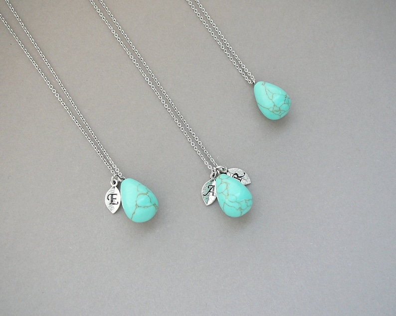 Turquoise Initial Pendant Necklace Silver Leaf Letter Howlite - Etsy
