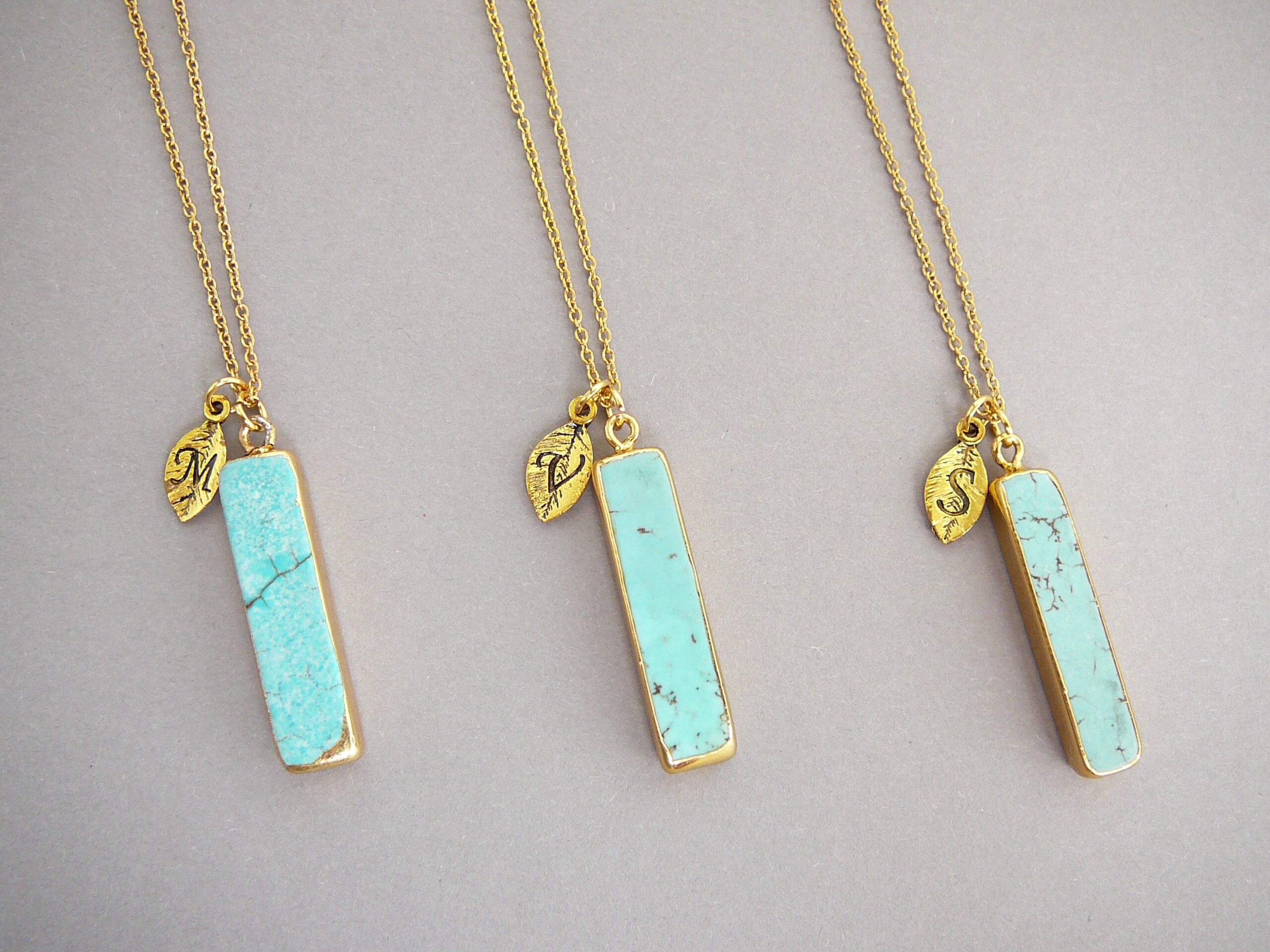 Turquoise Necklace Initial Leaf Necklace Letter Pendant Necklaces for ...