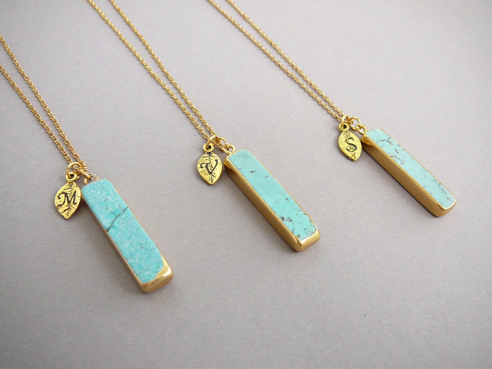 Turquoise Necklace Initial Leaf Necklace Letter Pendant Necklaces for ...