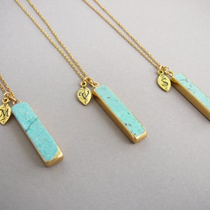 Turquoise Necklace Initial Leaf Necklace Letter Pendant Necklaces for ...