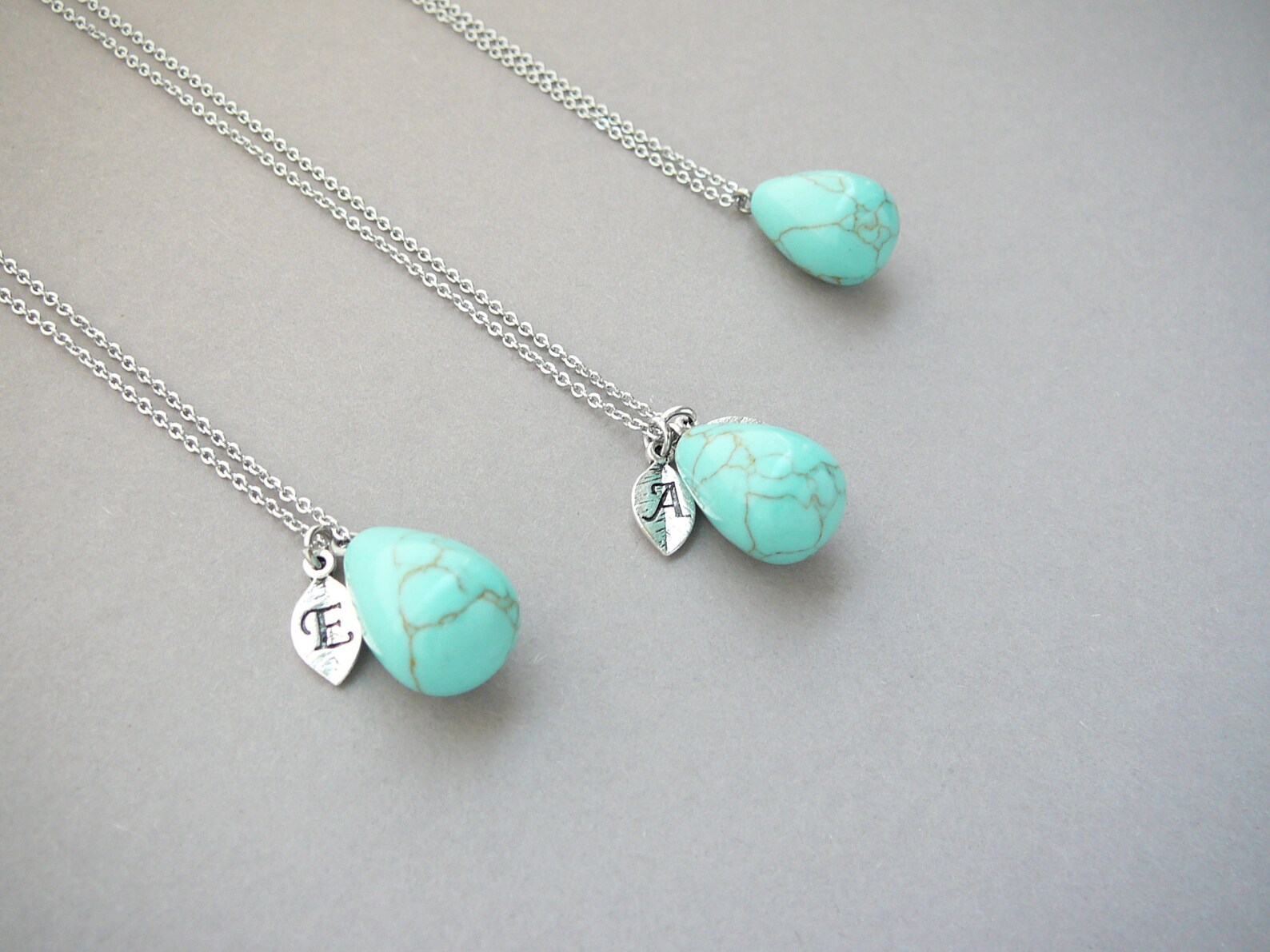 Turquoise Initial Pendant Necklace Silver Leaf Letter Howlite Pendant ...
