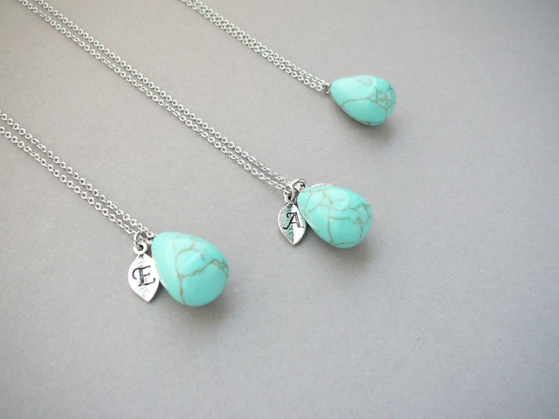 Turquoise Initial Pendant Necklace Silver Leaf Letter Howlite - Etsy