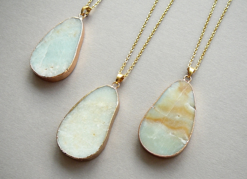 Amazonite Big Pendant Amazonite Gold Necklace Gift for Women - Etsy