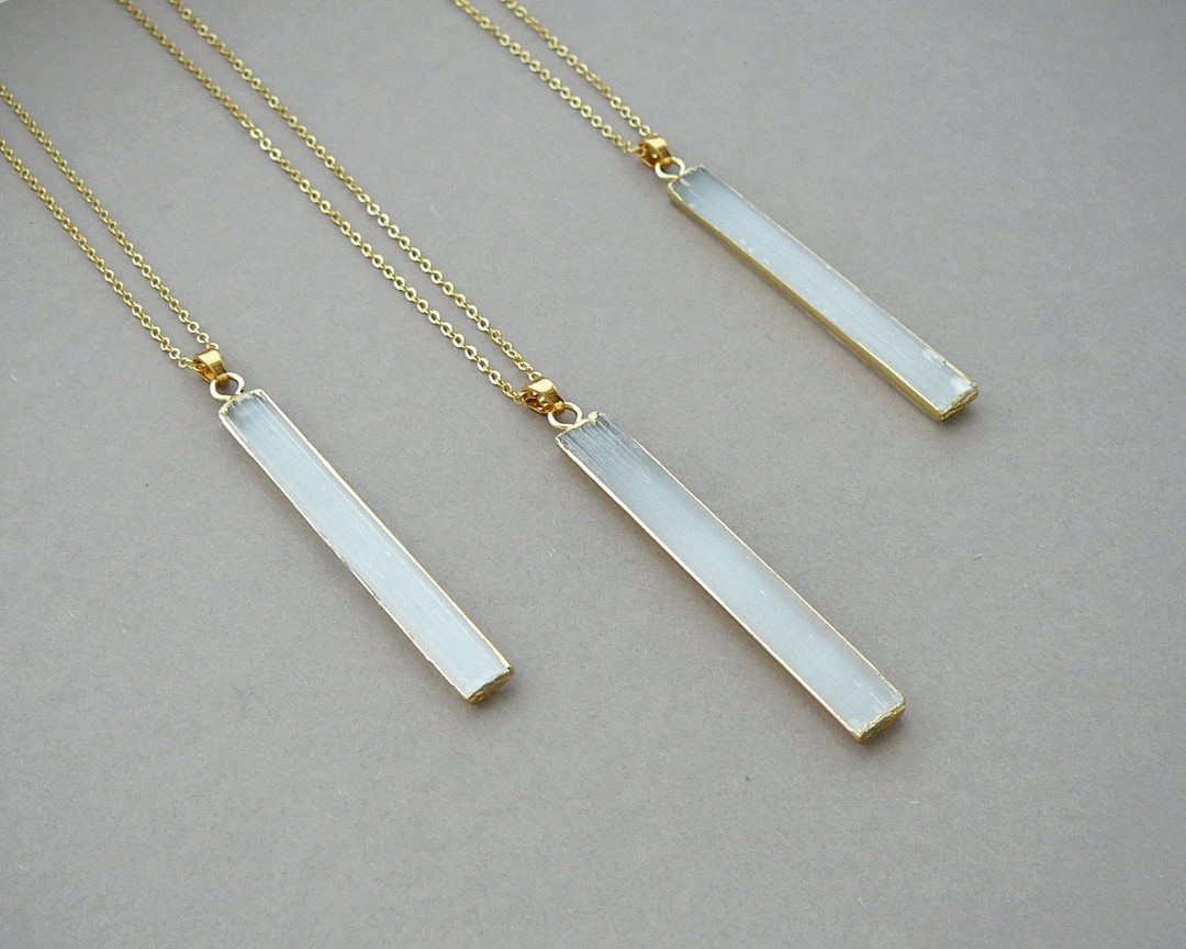 Selenite Necklace Raw Selenite Gold Necklaces Selenite Pendant Healing ...